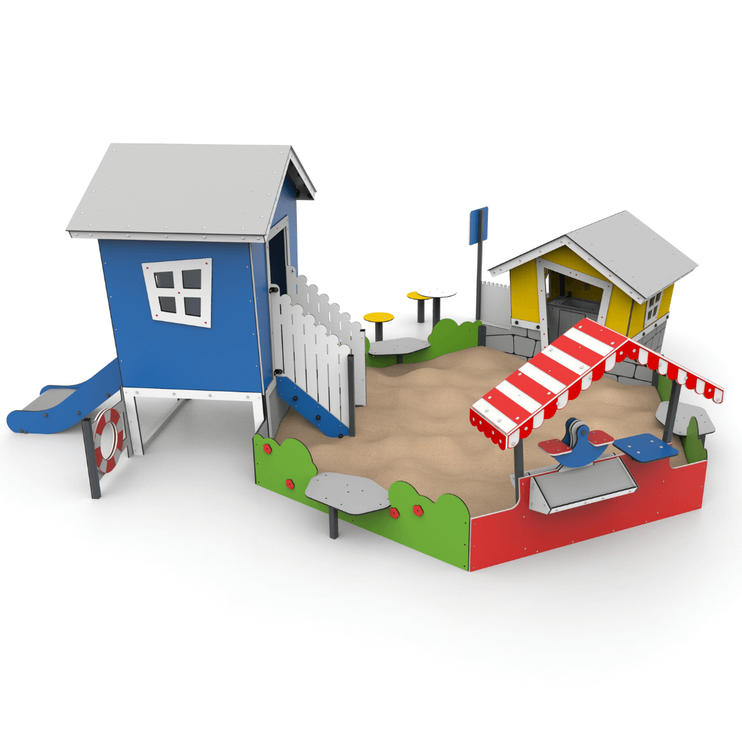 Sandkasse med by-tema | Legepladser til alle | Skræddersyet sandkasse